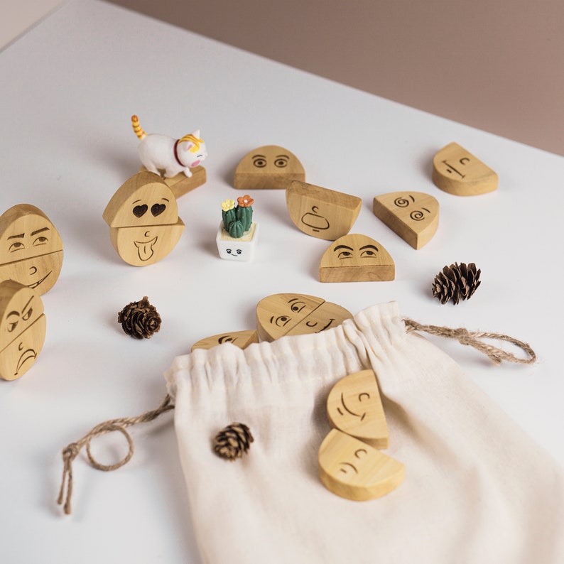 Wooden Emotion Faces Puzzle: Montessori Stacking Toy for Toddlers ...