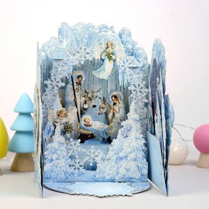 Beautiful Nativity Scene 3D Pop up Greeting Card, Standing Christmas ...