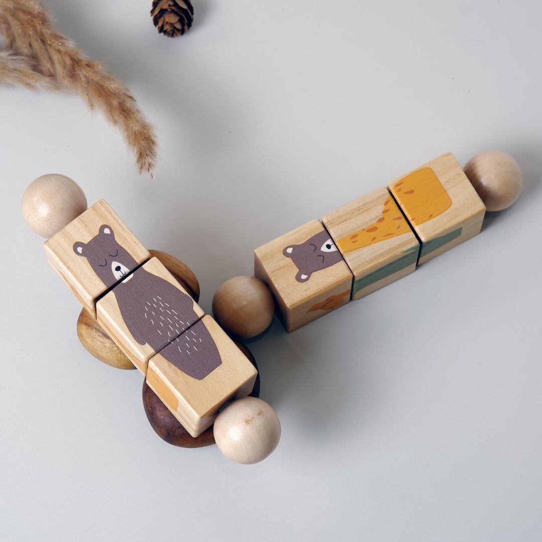 360 Degree Rotating Animal Shaped Wooden Block - Montessori Toy for ...