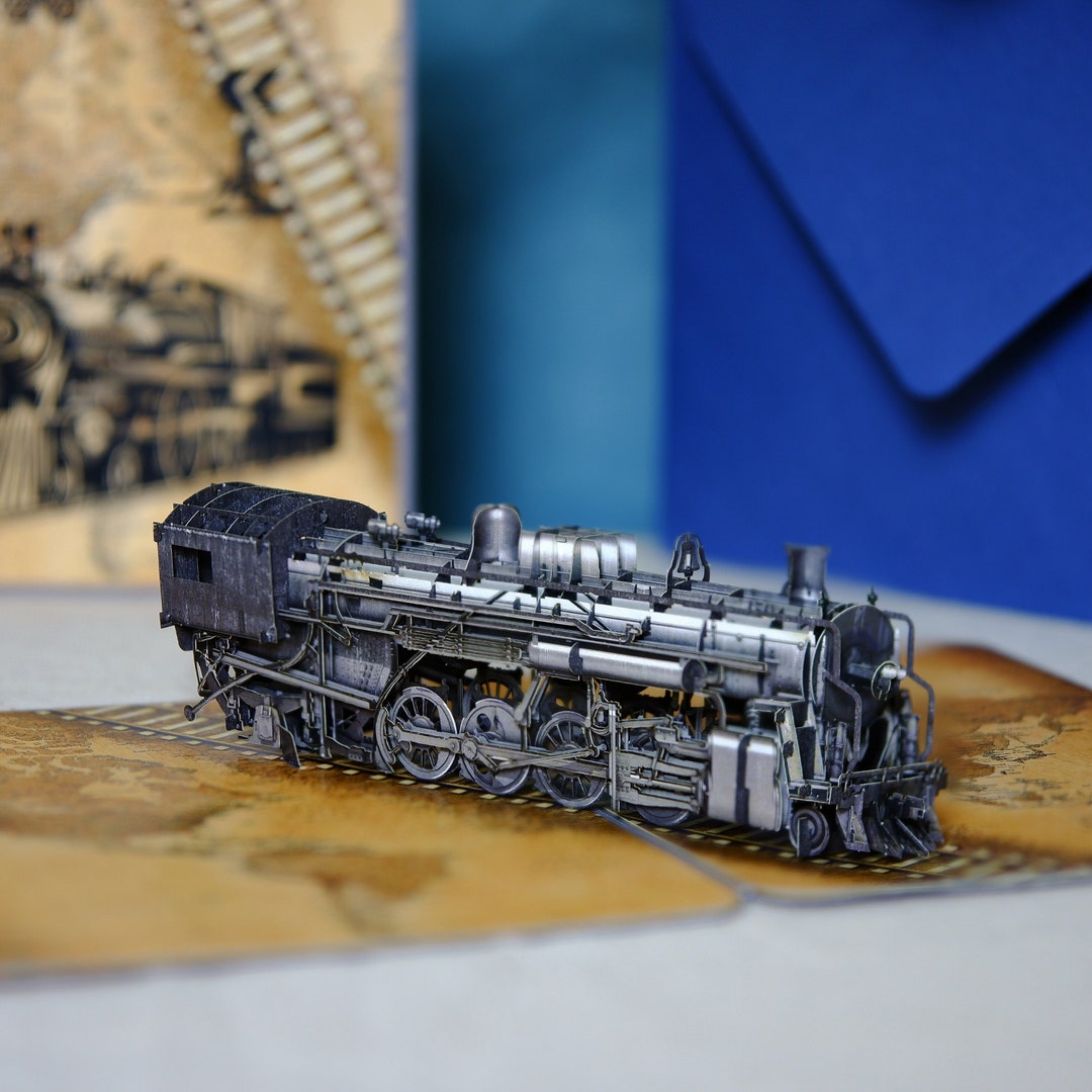 Handcrafted 3D Pop-up Steam Train Card: Unique Greeting & Postcard ...