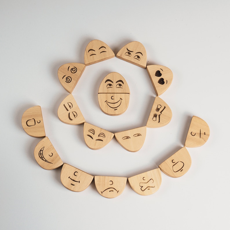 Wooden Emotion Faces Puzzle: Montessori Stacking Toy for Toddlers ...
