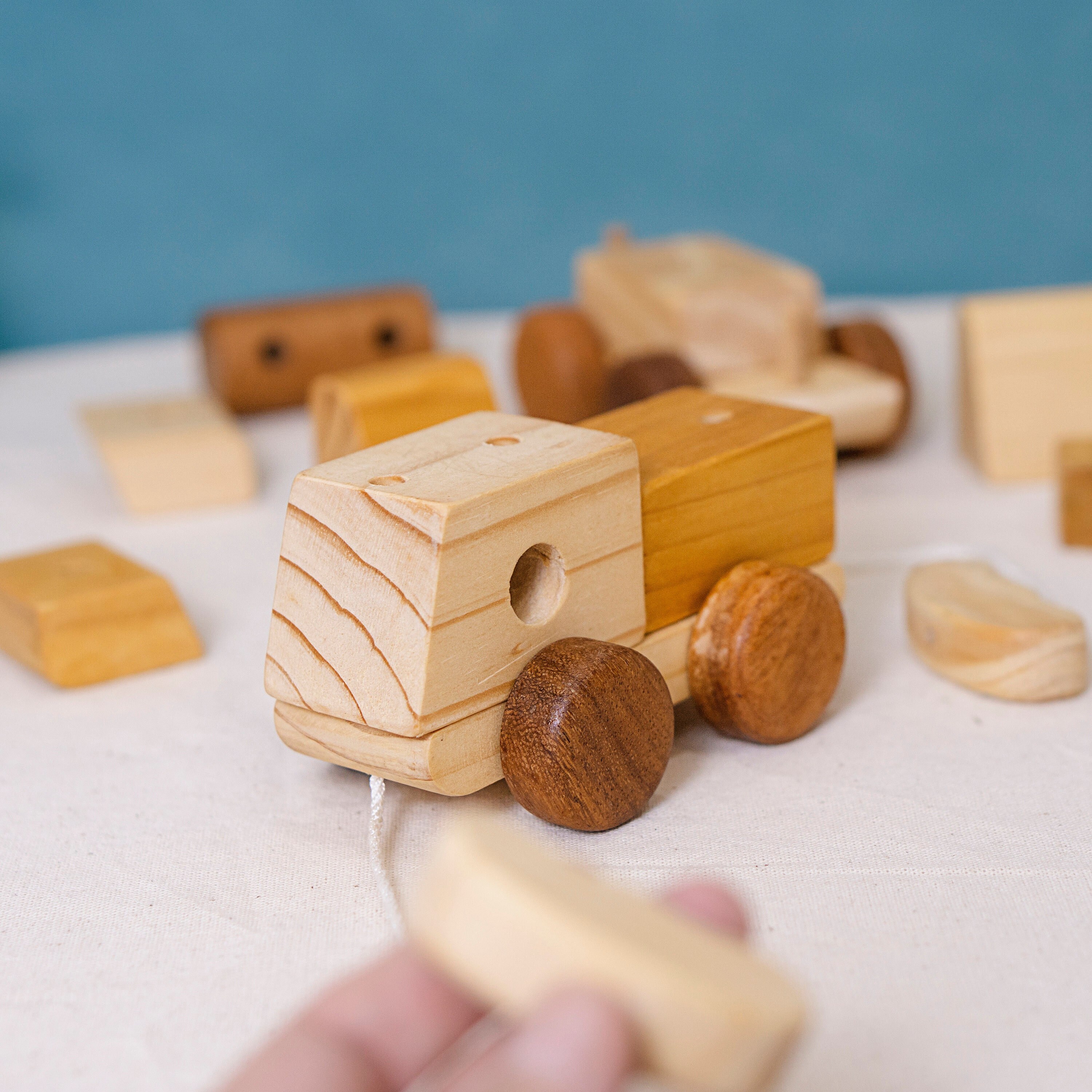 Handcrafted Wood Pull Toy: Cars & Blocks Puzzle, Waldorf Style - Etsy