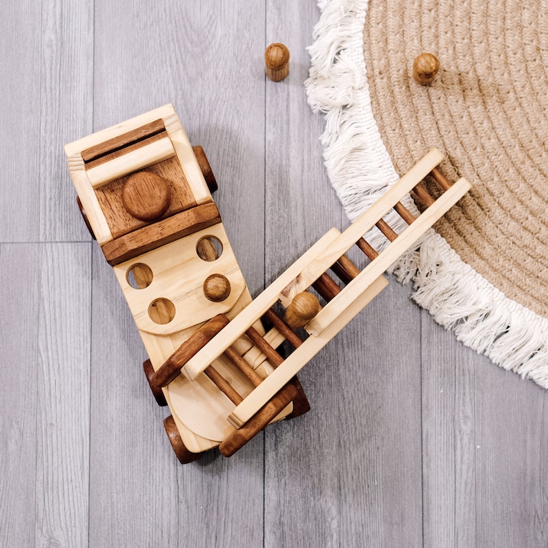 Wooden Fire Truck Toy for Toddlers, Montessori Fire Engine Toy for Kids ...