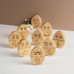Wooden Emotion Faces Puzzle: Montessori Stacking Toy for Toddlers ...