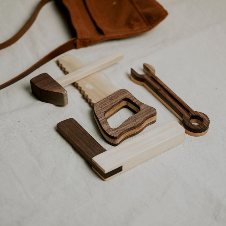 Handcrafted Wooden Kids Tools Set Toy, Montessori Kid Construction Toy ...