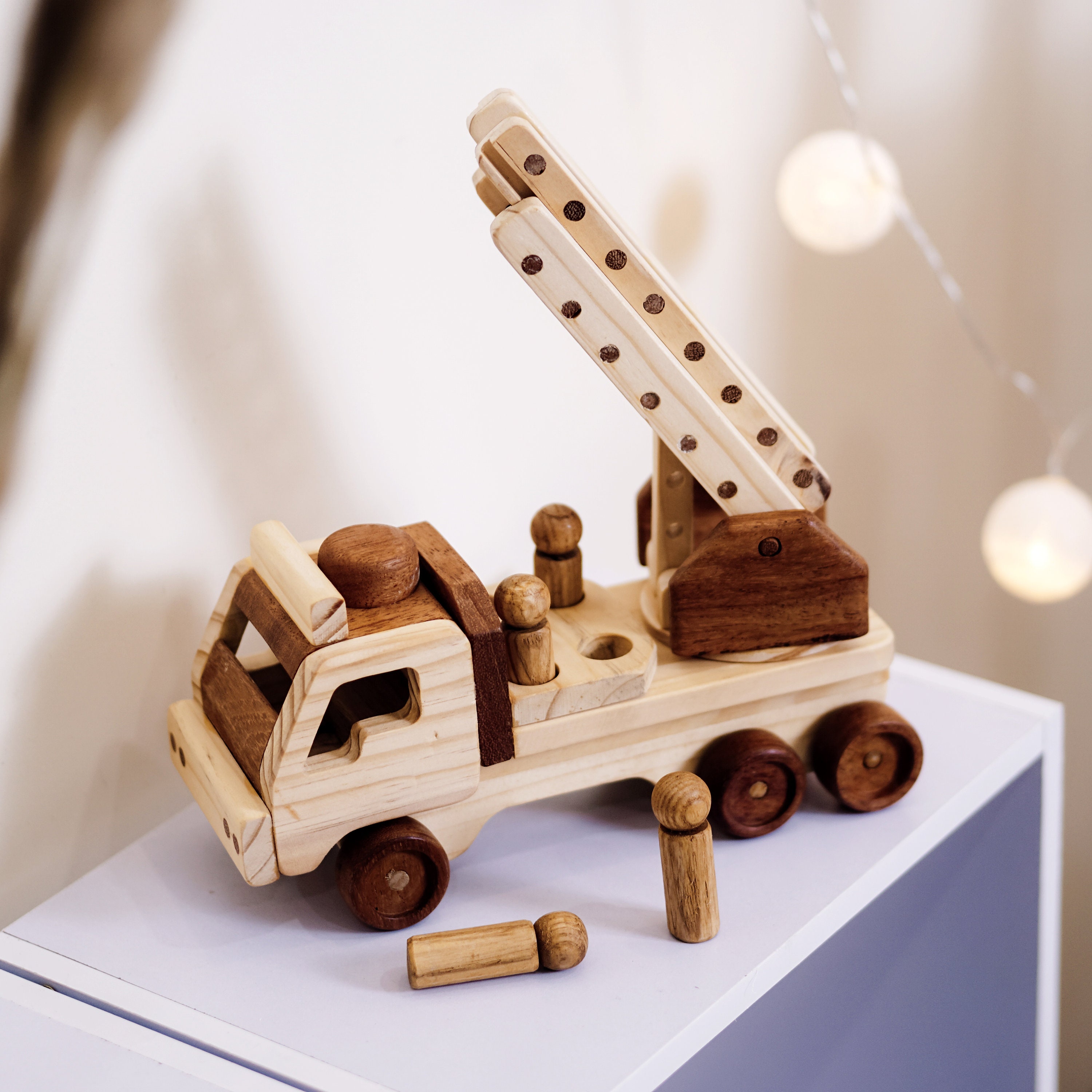 Wooden Fire Truck Toy for Toddlers, Montessori Fire Engine Toy for Kids ...