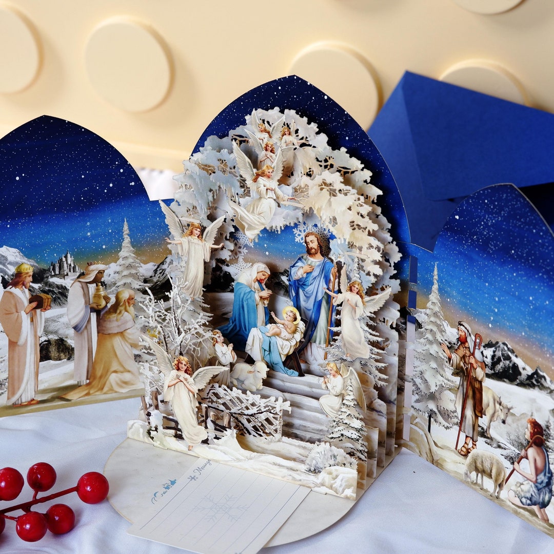 Unique 3D Nativity Scene Pop-up Greeting Card | Christmas Scene ...