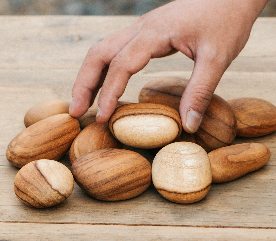 Teak Wooden Pebble Stacking Toys, Montessori Balancing Stones - Etsy