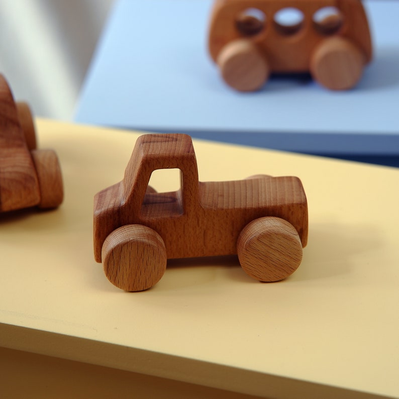 Natural Wood Vehicle Toy Set: Montessori Truck, Bus & Cars - Etsy