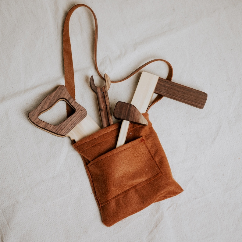 Handcrafted Wooden Kids Tools Set Toy, Montessori Kid Construction Toy ...