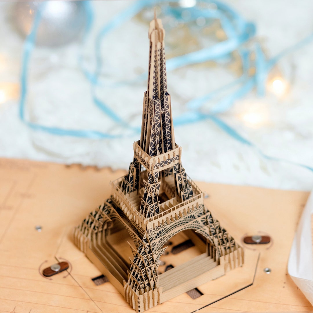 Eiffel Tower Ornament | 3D Model Pop up Paris Decor | Wooden Mini ...