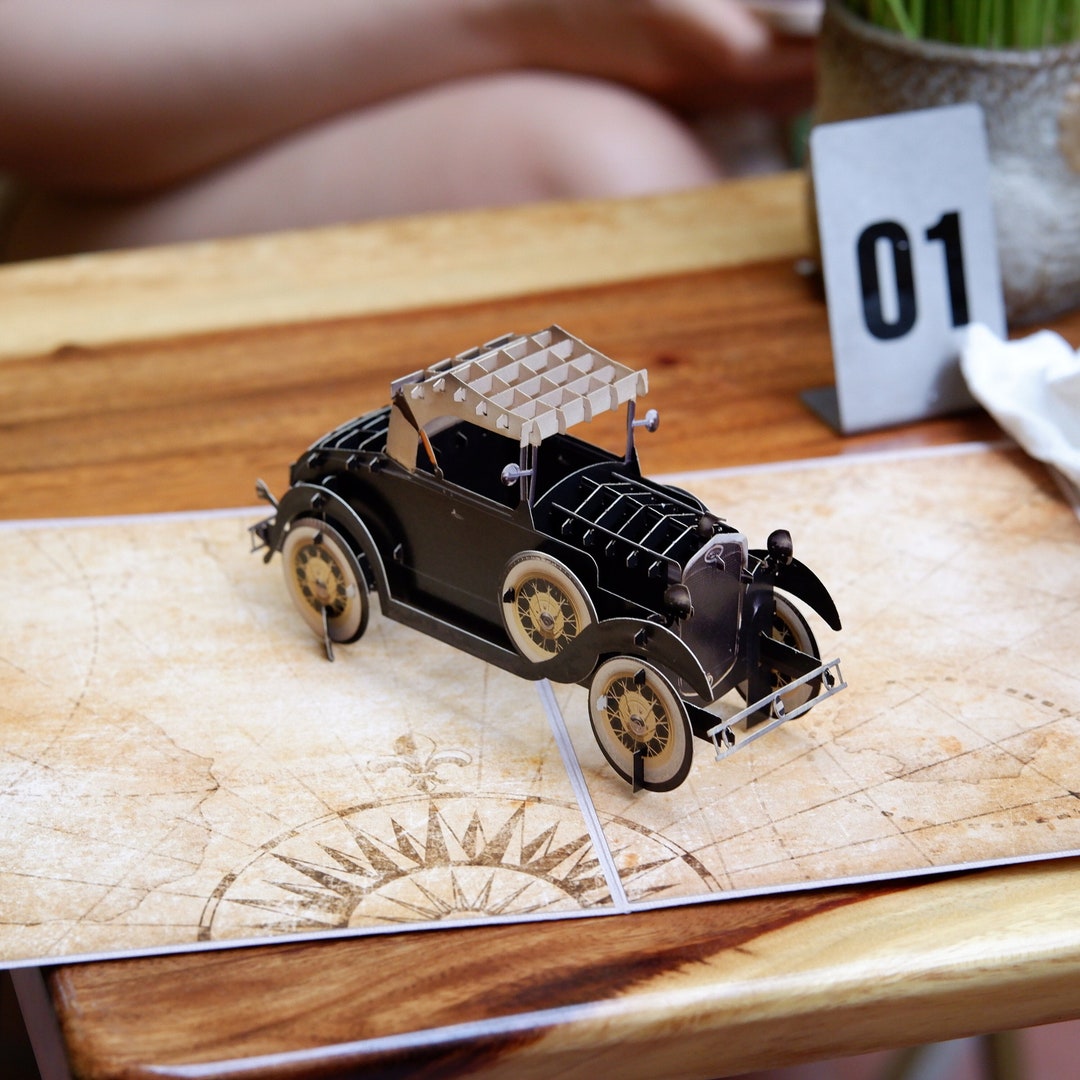 Classic Vintage Car Pop up Card, Antique Retro Automobile Greeting Card ...