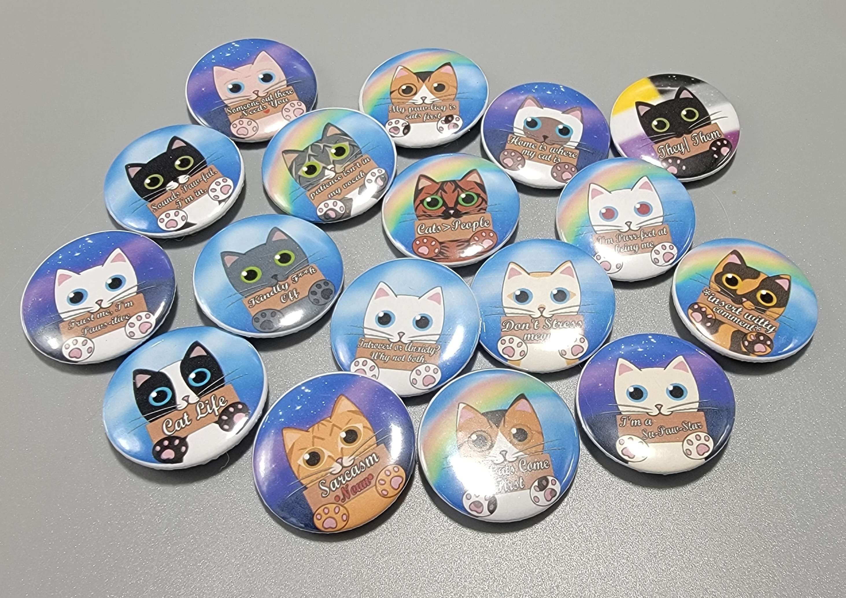 1.25 Inch Cat Buttons/badges Custom Text - Etsy