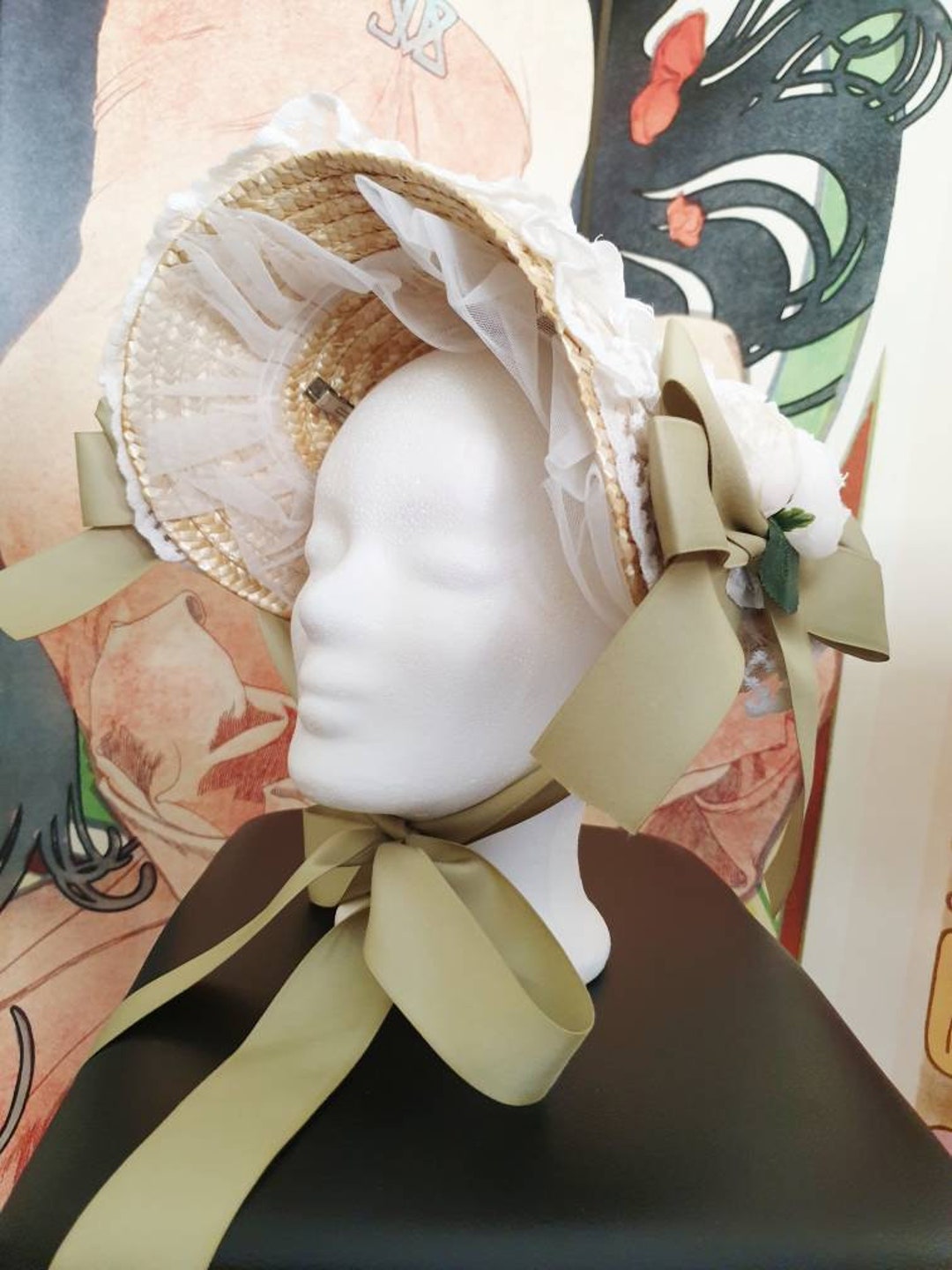 Straw Hat regency Beauty With Mint Green Satin - Etsy