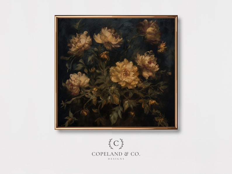 Golden Moody Floral Painting Printable Art Botanical Oil Painting Moody ...