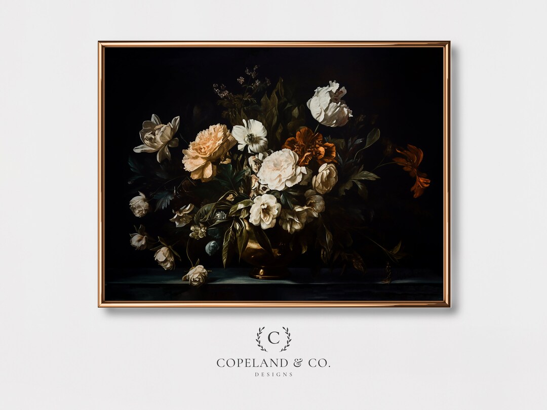 Cream and Golden Flower Moody Painting Printable Art Botanical Painting ...