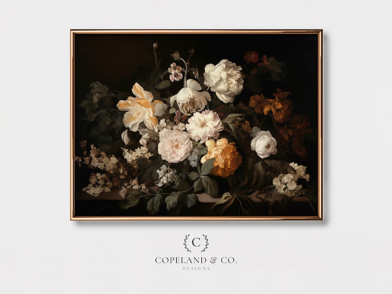 Cream Flower Moody Painting Printable Art Botanical Painting - Etsy