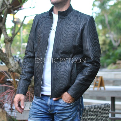 Man's Biker Snakeskin Jacket Blue Python Moto Leather - Etsy