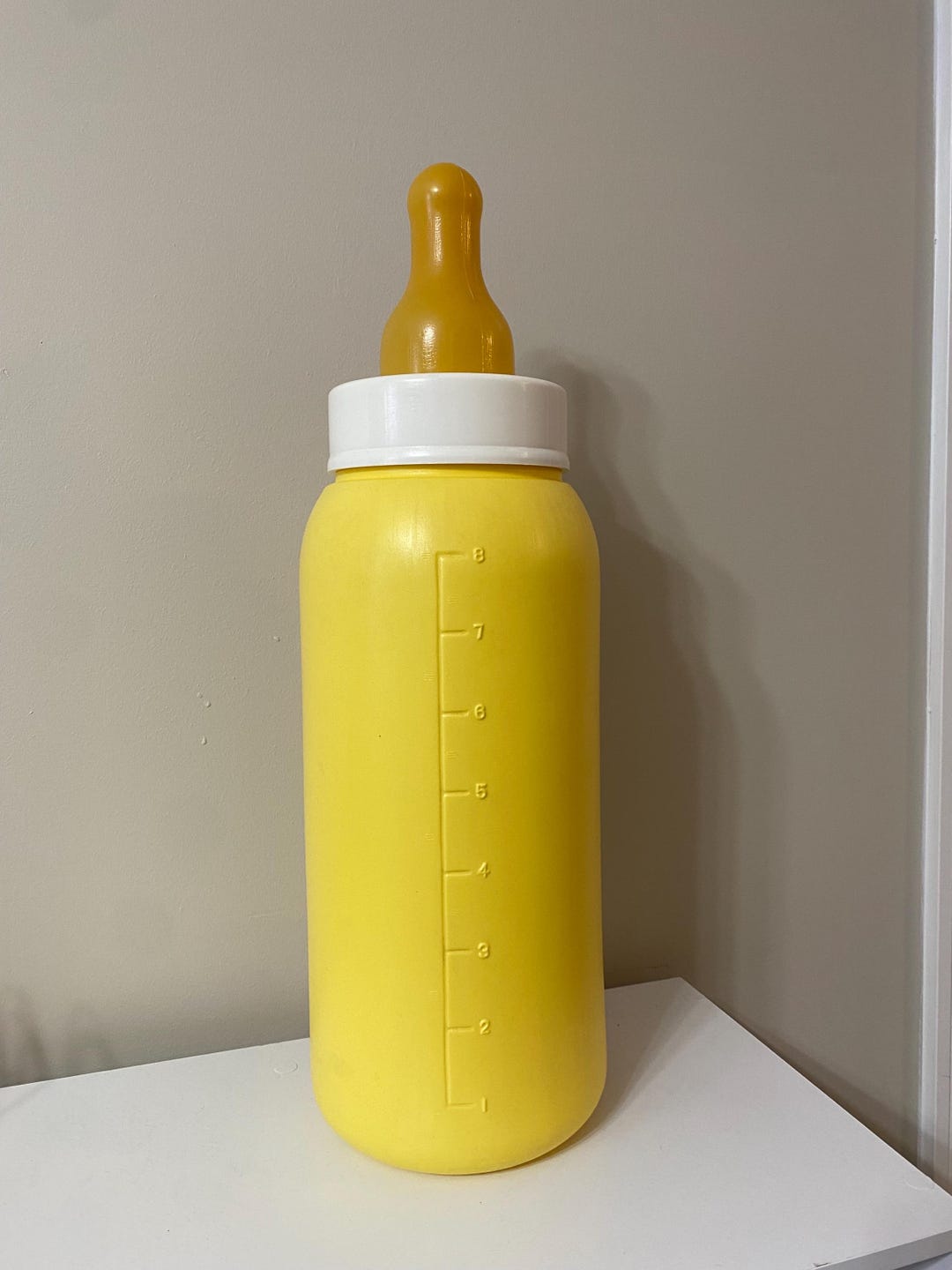 Vintage Blow Mold 22" Yellow Baby Bottle COIN BANK Nursery Baby Shower ...