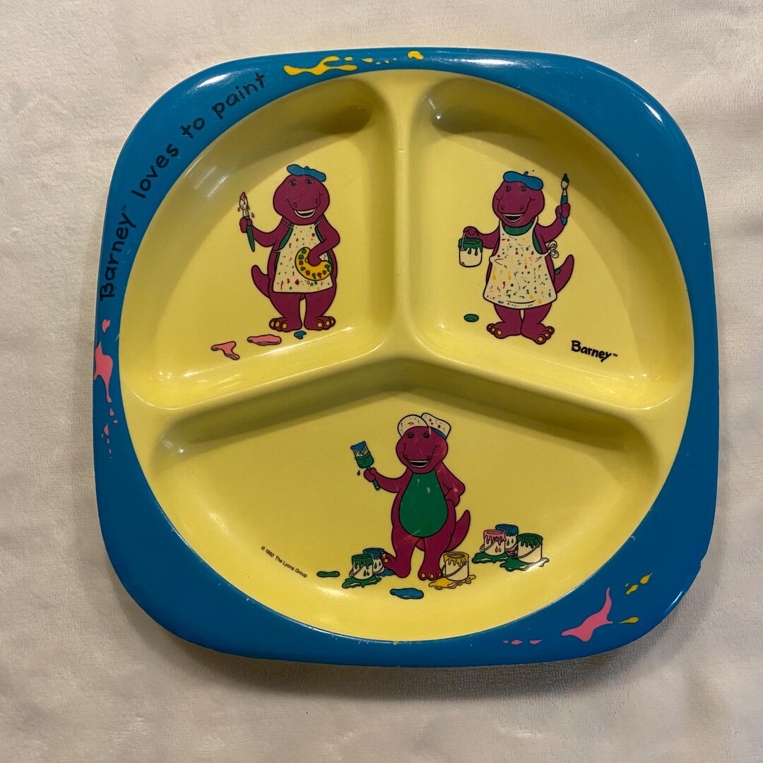 Vintage Barney Loves to Paint Divided Plate Kids Melamine Selandia 1992 ...