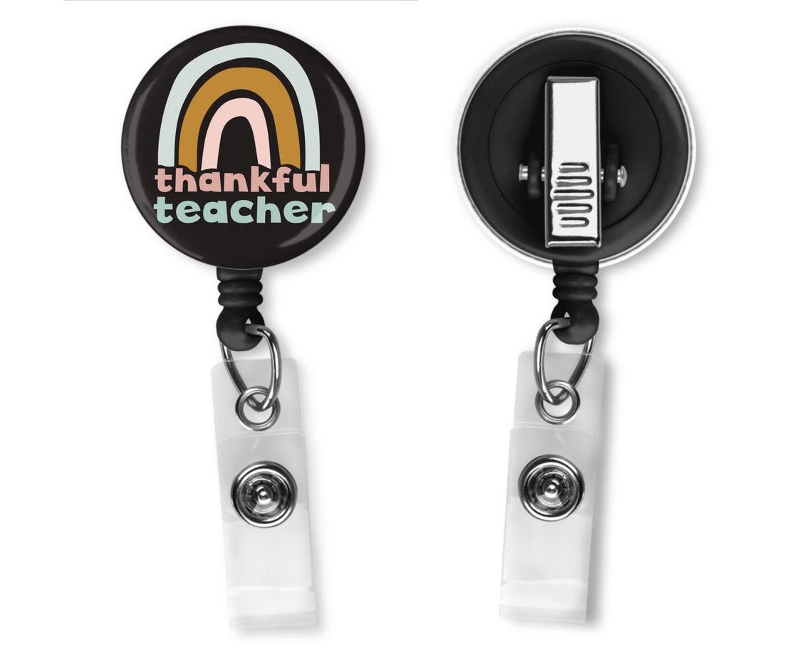 Thankful Teacher Badge Reel With Swivel Clip Teacher Badge - Etsy UK