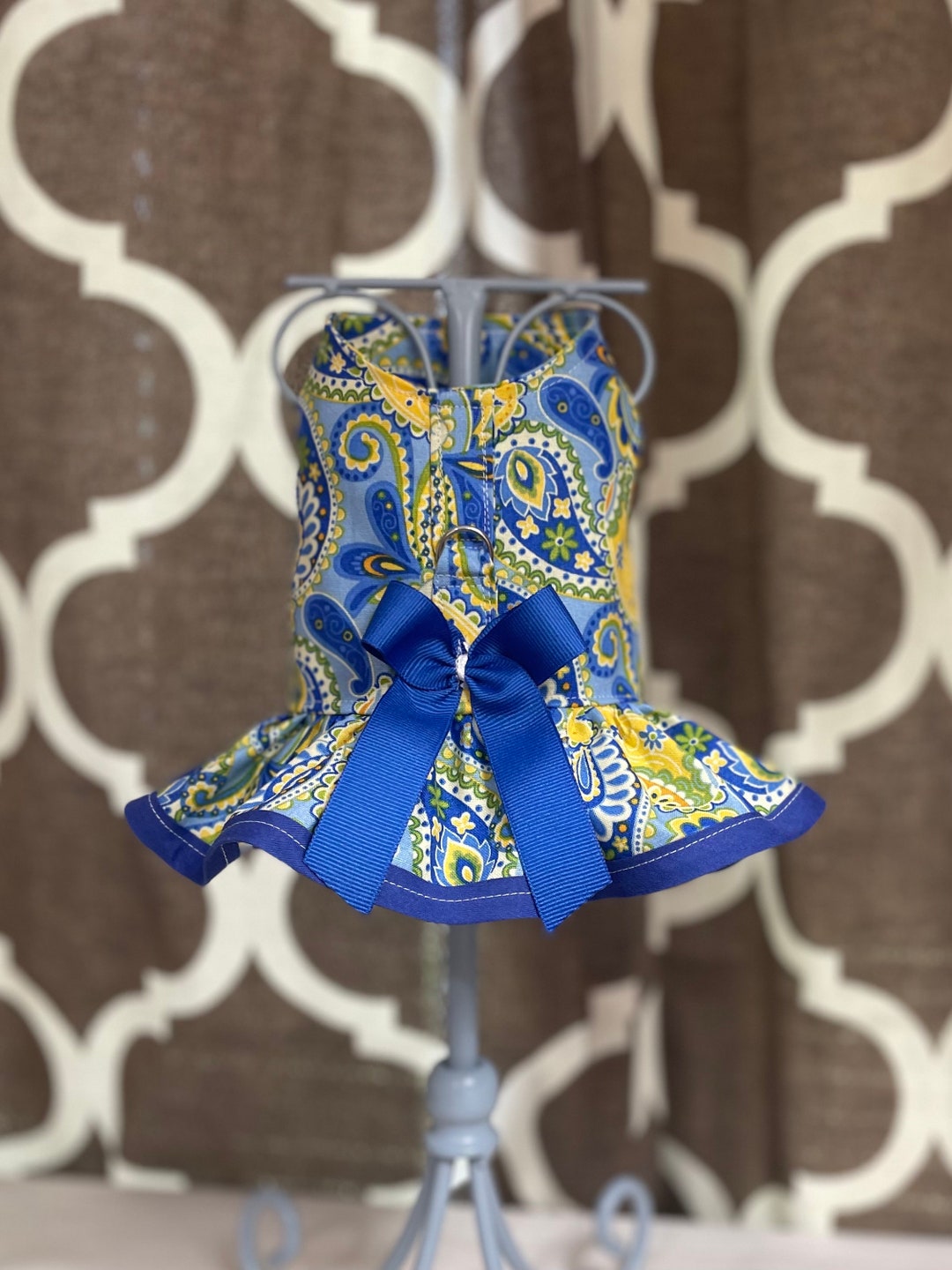 Vintage Paisley Royal Blue and Yellow Fancy Pet Harness, XXS Xsmall ...