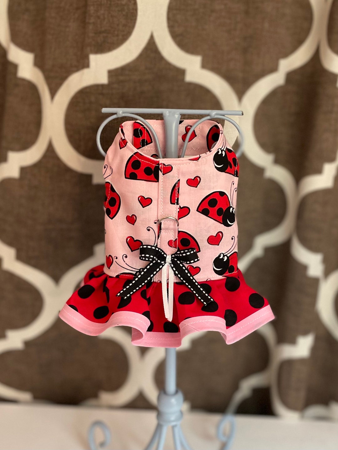 LOVE BUG Polkadot Valentines Day, XXS Xsmall Small Dog Harness Ruffled ...