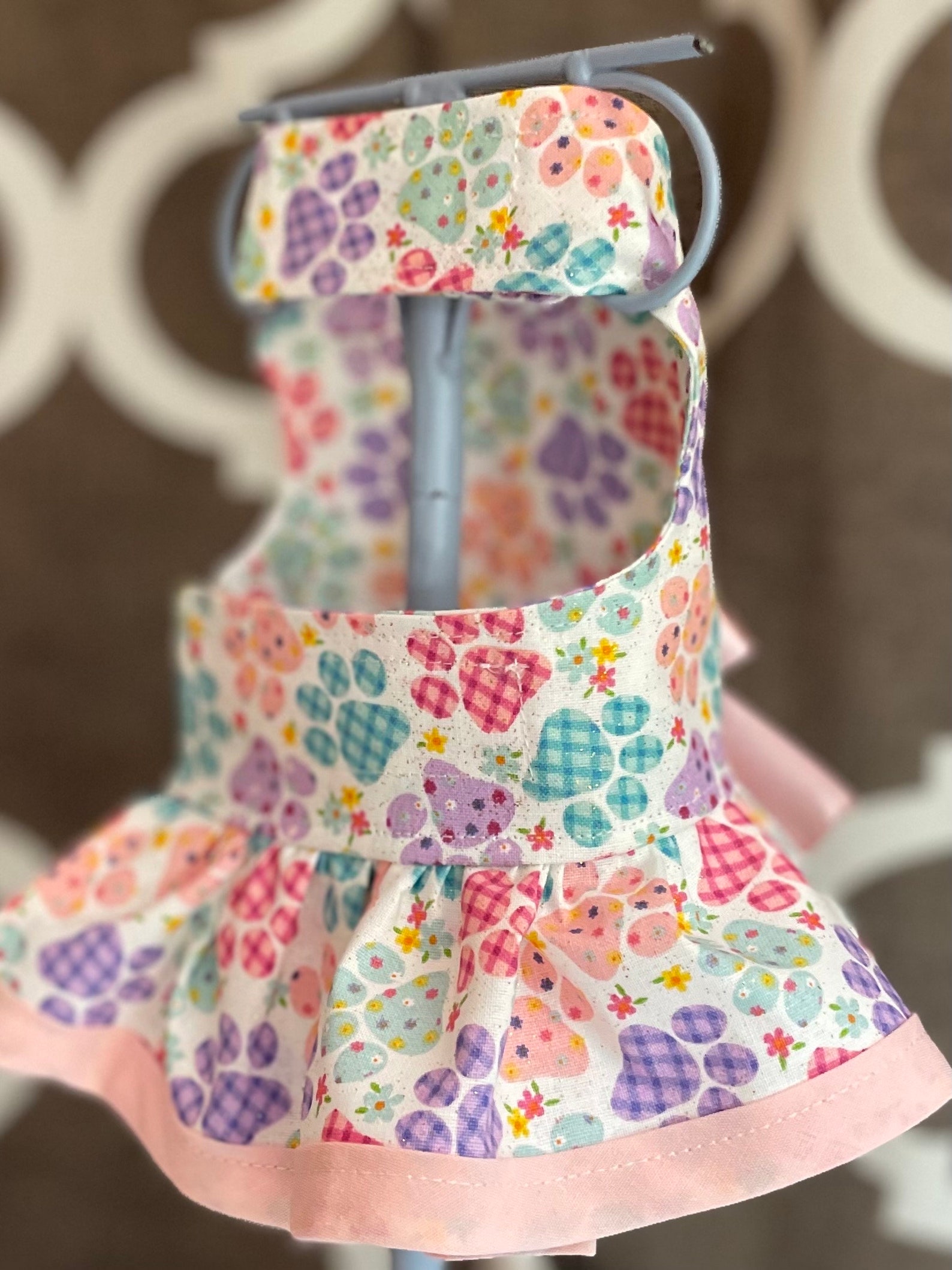 Dog Harness with Ruffle: Pastel Paw Prints | XXSmall - Large | Custom ...