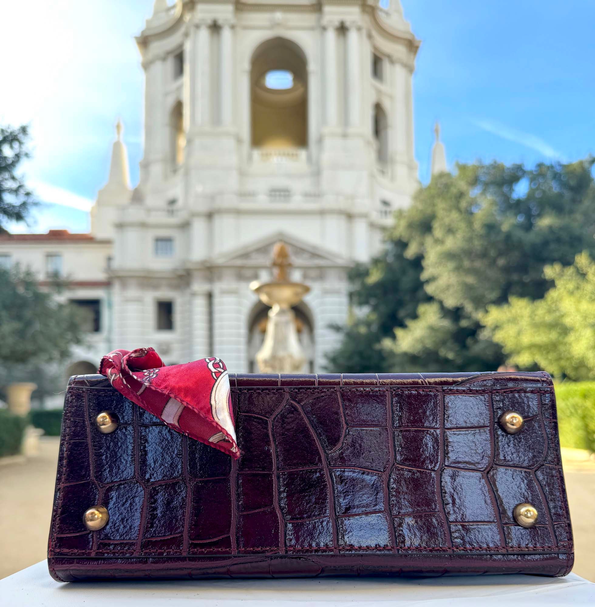 Sali Bordeaux Print Crocodile Top Handle Bag, Genuine Italian Leather ...