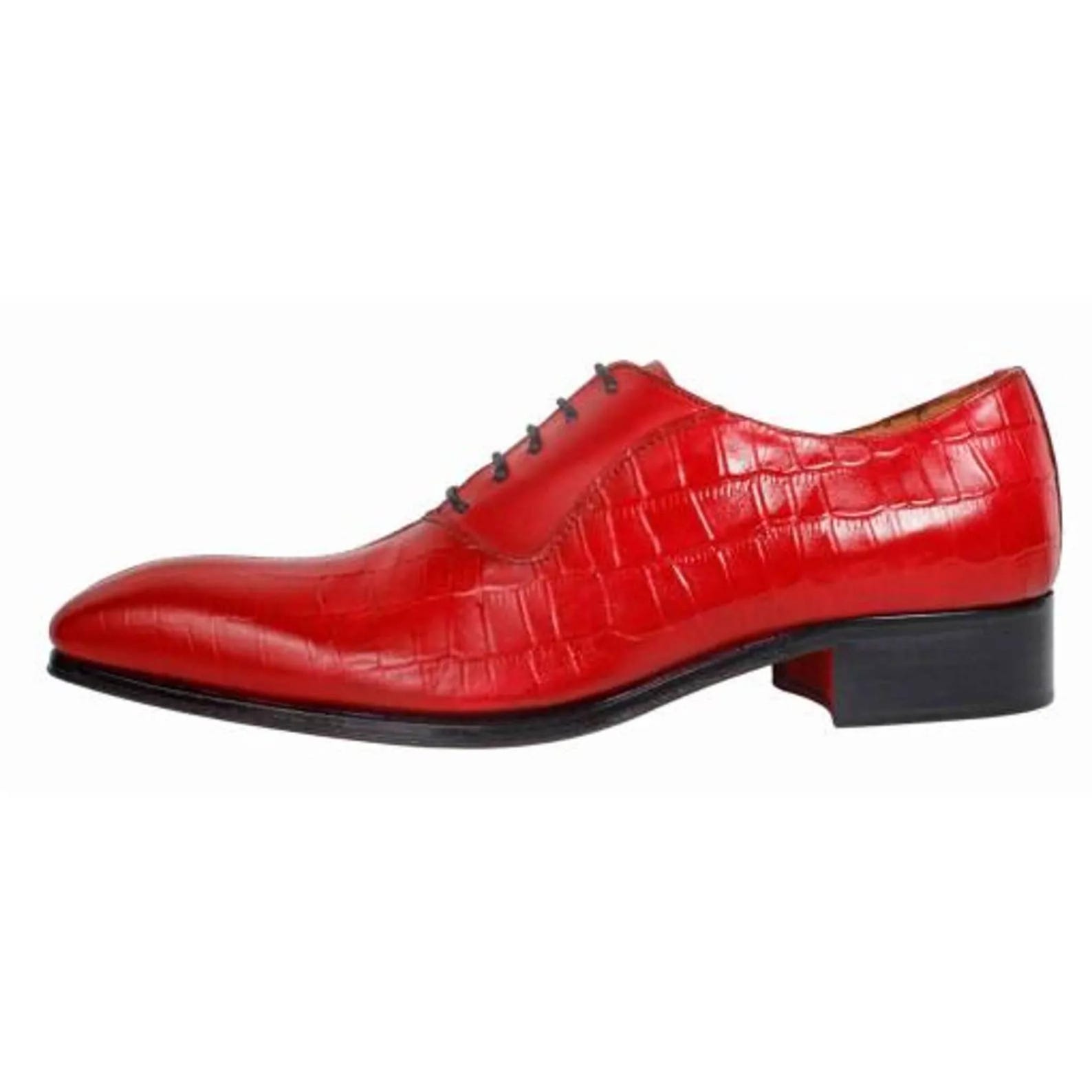 Italian Handmade Men's Leather Shoe / Kay Crocodile Printed Red Half ...