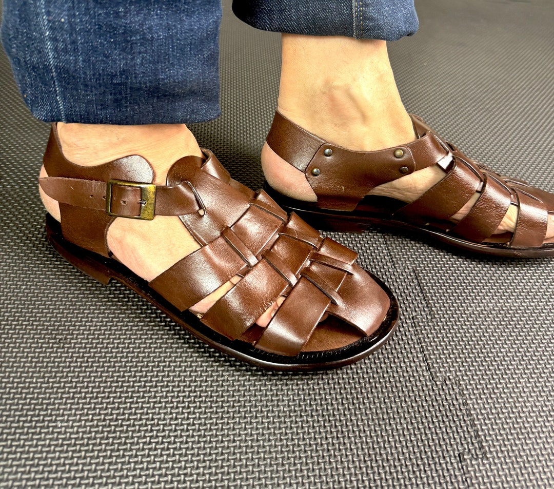 Italian Handmade Men's Leather Sandals/ Ivan Troy Mateo Brown Leather ...