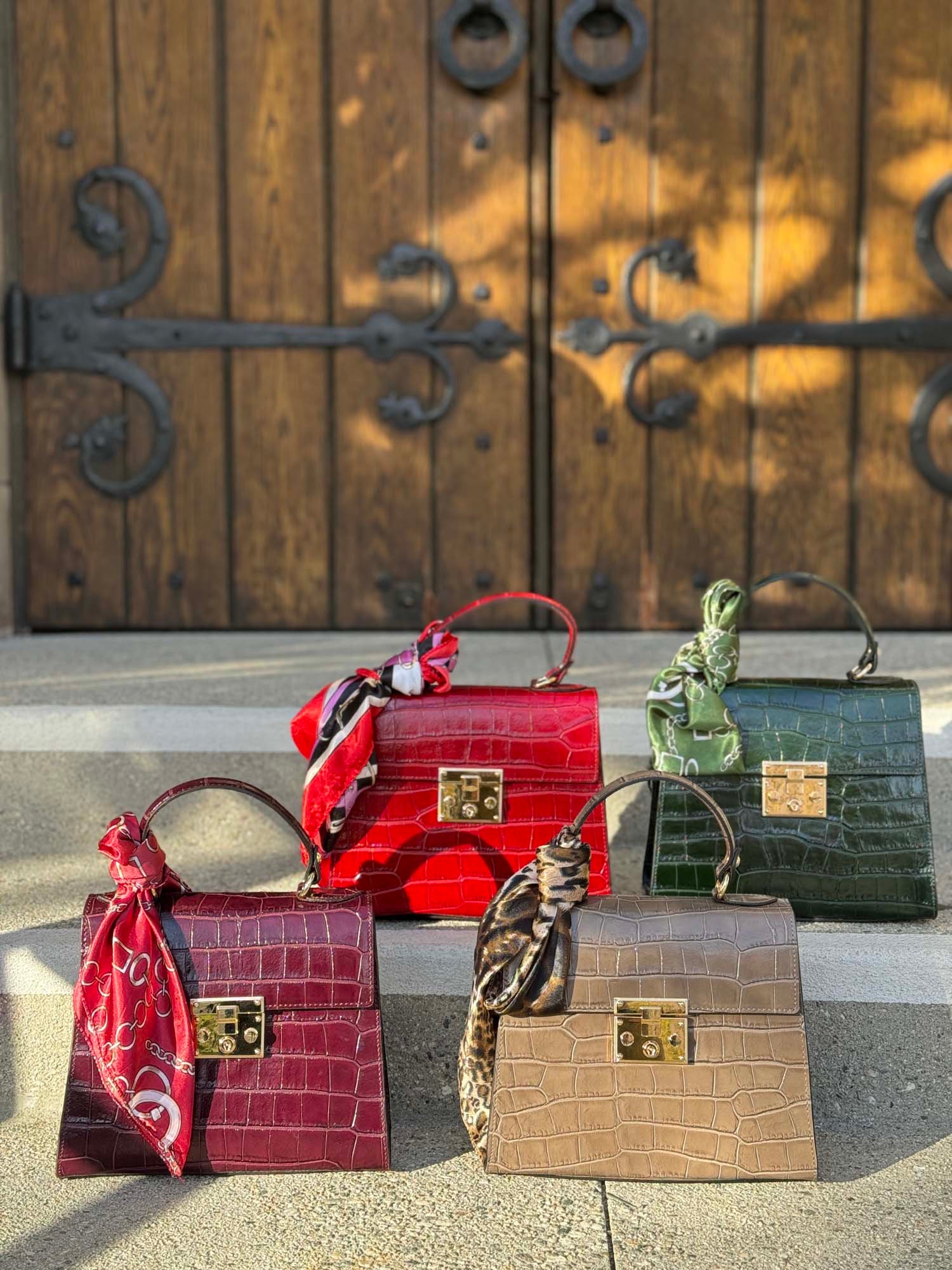 Sali Bordeaux Print Crocodile Top Handle Bag, Genuine Italian Leather ...