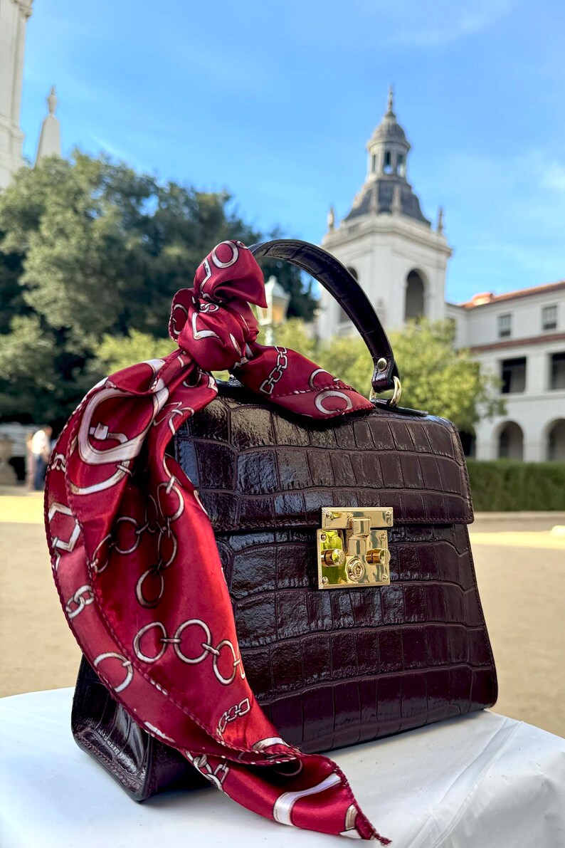 Sali Bordeaux Print Crocodile Top Handle Bag, Genuine Italian Leather ...