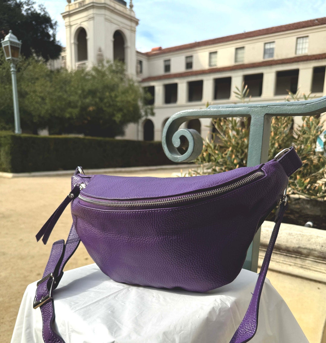 Banana Purple Italian Leather, Crossbody Bag, Stylish and Functional ...