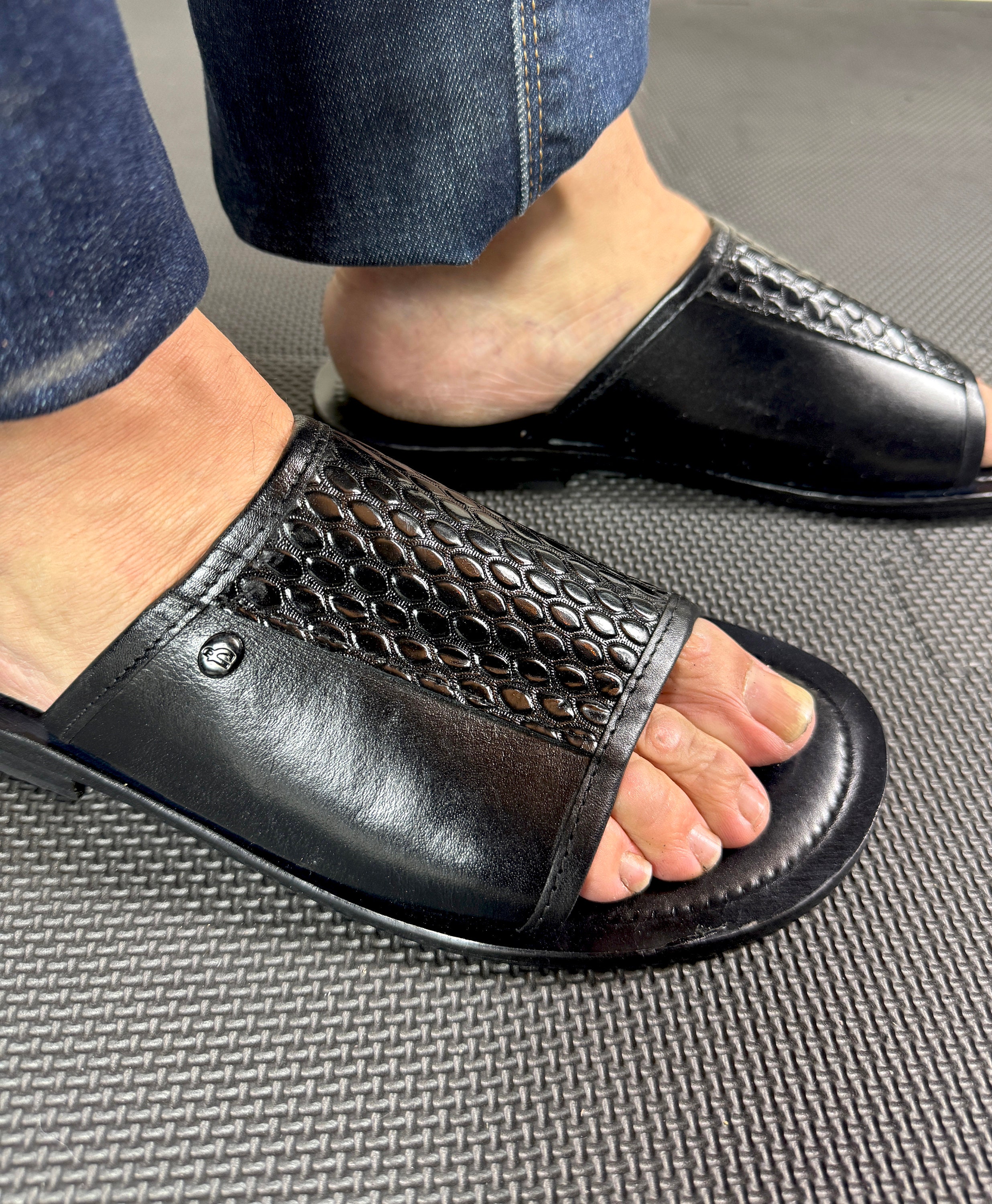 Italian Handmade Men's Leather Sandals/ Ivan Troy Black Owen Leather ...