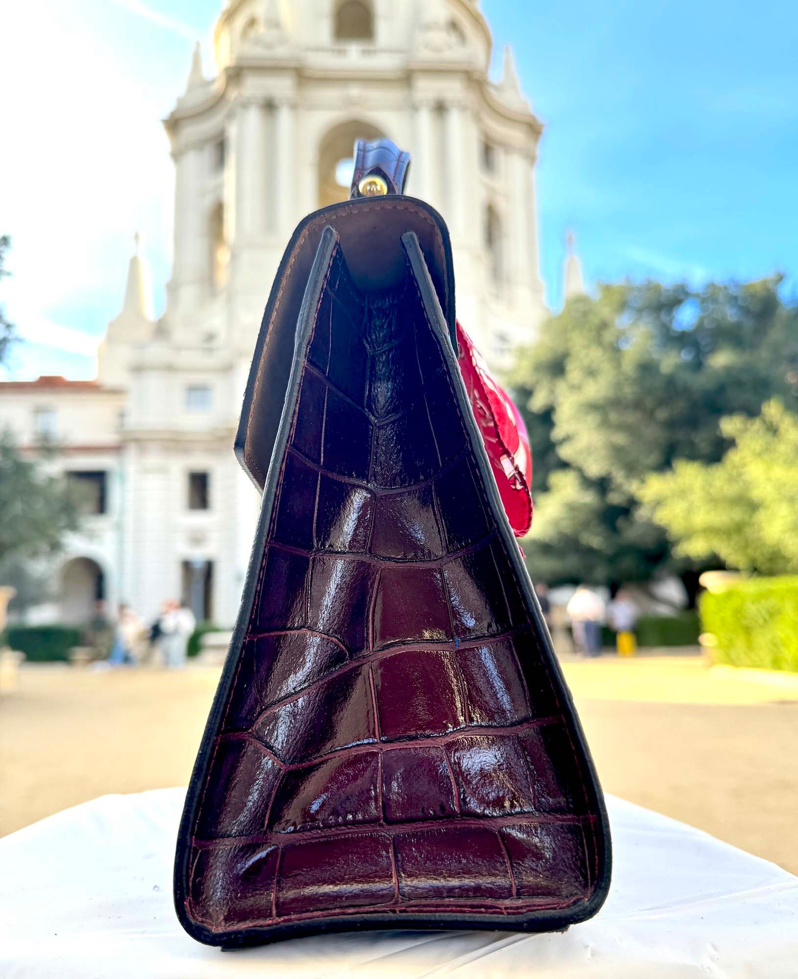 Sali Bordeaux Print Crocodile Top Handle Bag, Genuine Italian Leather ...