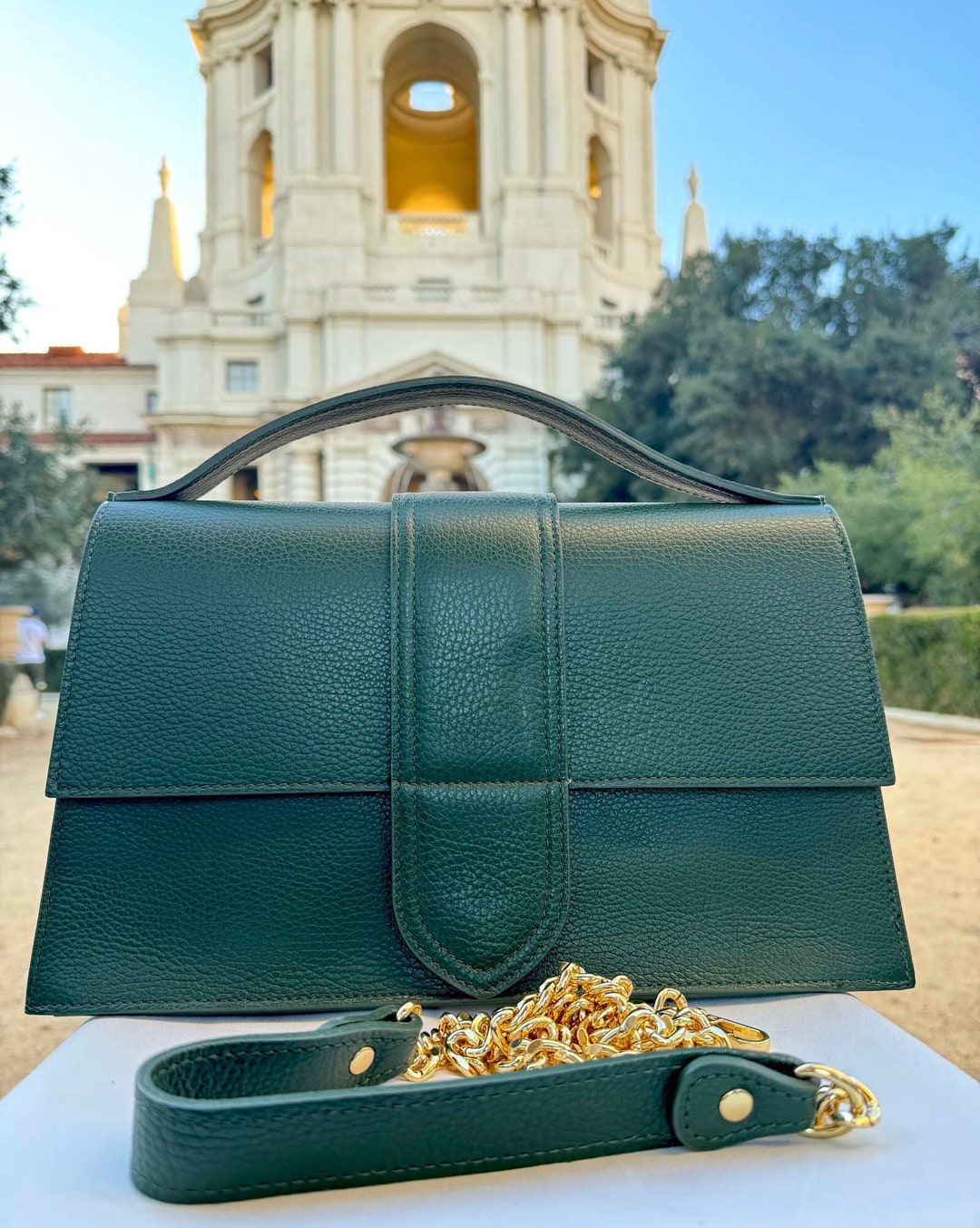 Sofia Green Italian Leather, Top Handle Handbags, Luxury Shoulder Bag ...