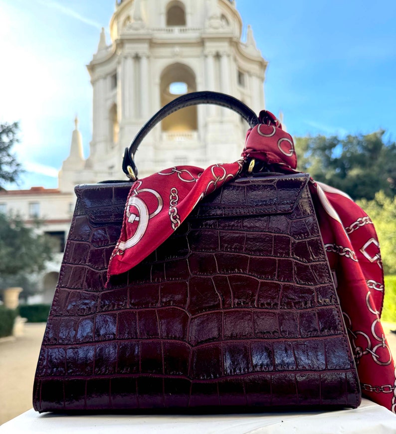 Sali Bordeaux Print Crocodile Top Handle Bag, Genuine Italian Leather ...