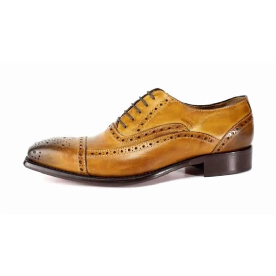 Italian Handmade Men's Leather Shoe / Jean Cognac Brogue Leather Shoes ...