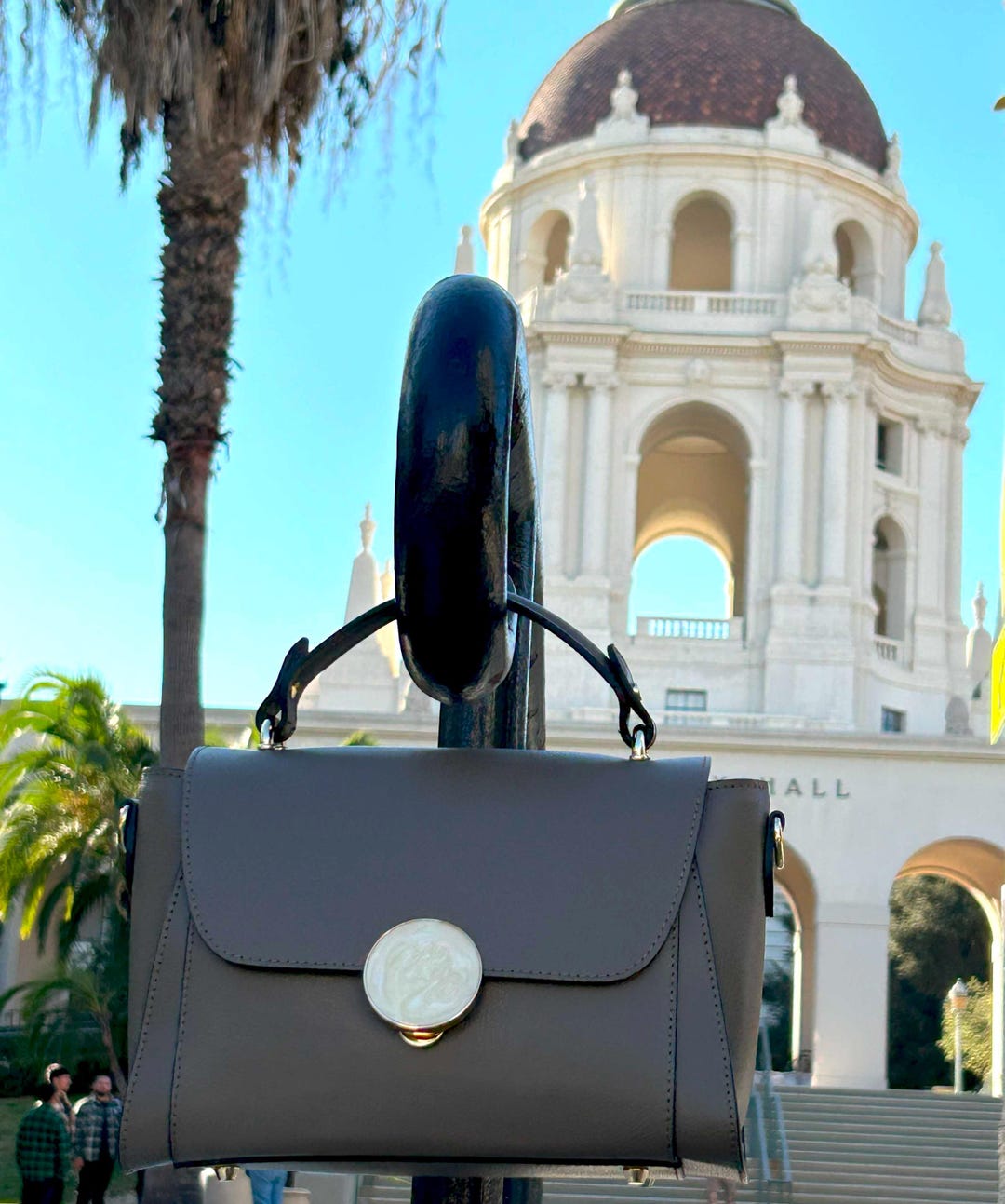 Alya Grey Italian Leather Wrist Shoulder Bag, Stylish and Functional ...