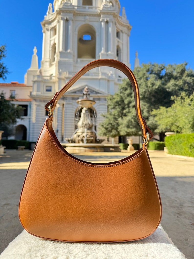 Lala Cognac Italian, Leather Shoulder Bag, Handmade Bag for Woman ...