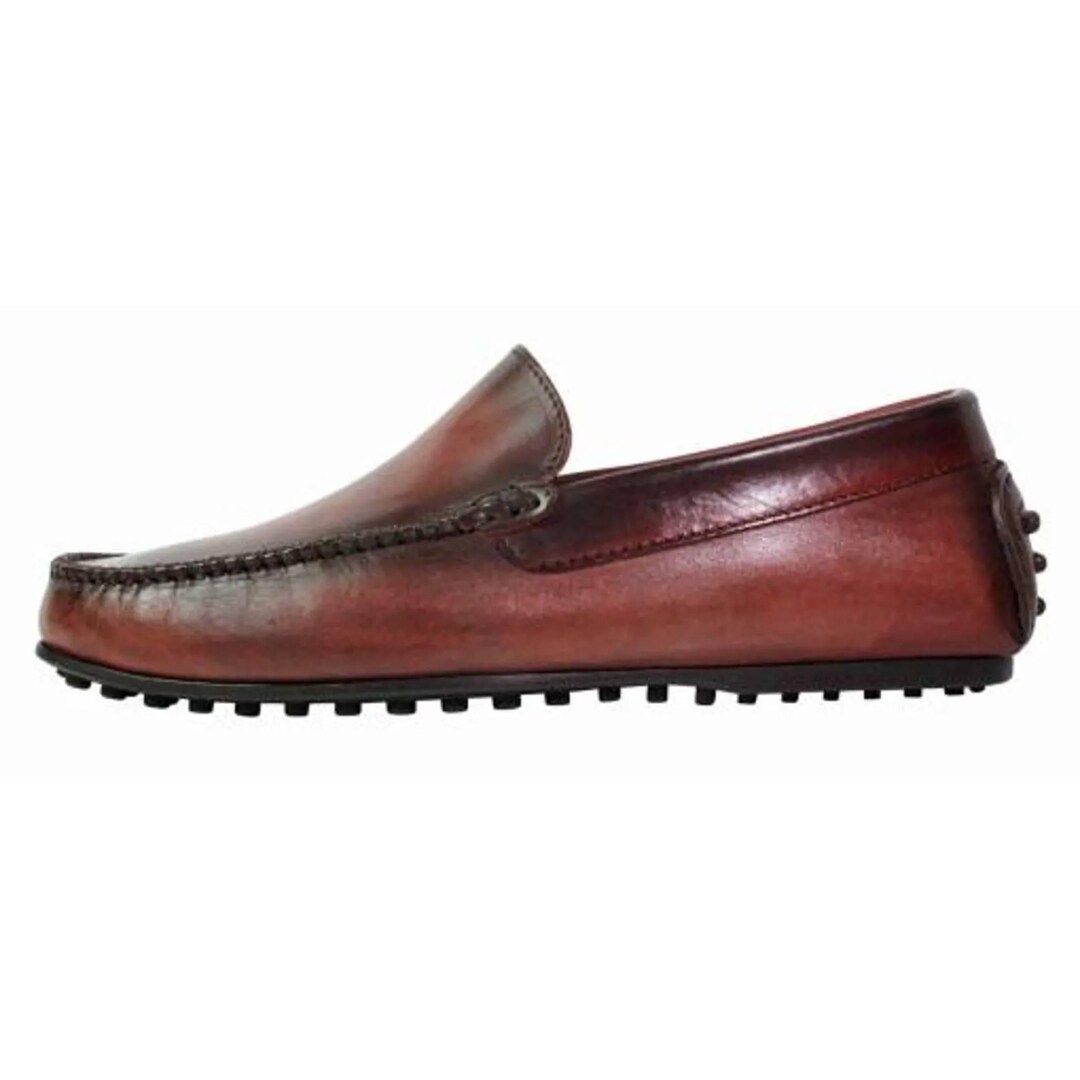 Italian Handmade Men's Leather Boot / Driver Burgundy Italian Moccasin ...