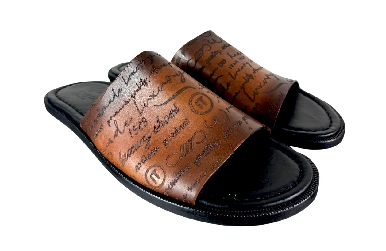 Italian Handmade Men's Leather Sandals/ Ivan Troy Aldo Brown Leather Sandal/ Summer Shoes Made ...
