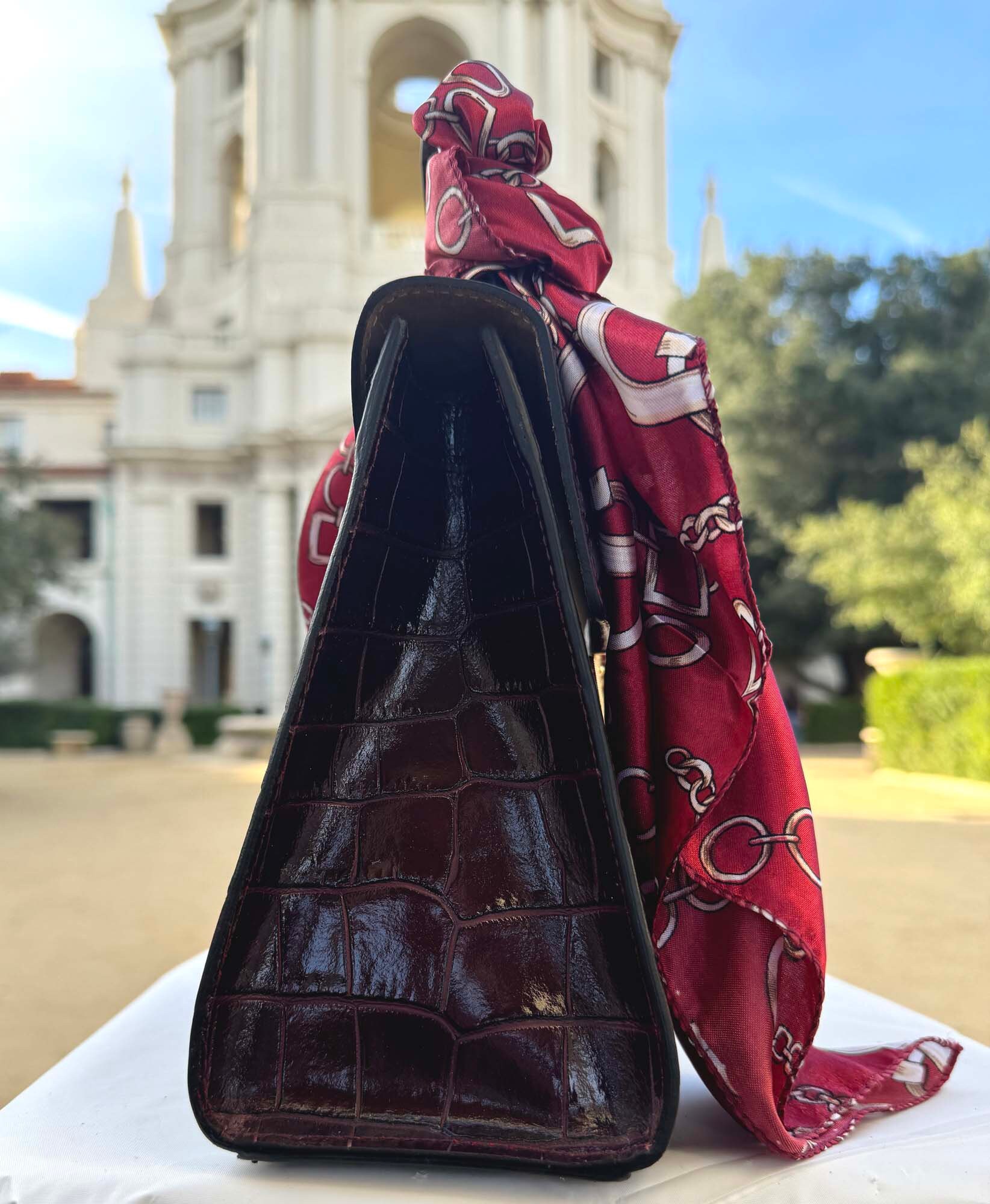 Sali Bordeaux Print Crocodile Top Handle Bag, Genuine Italian Leather ...