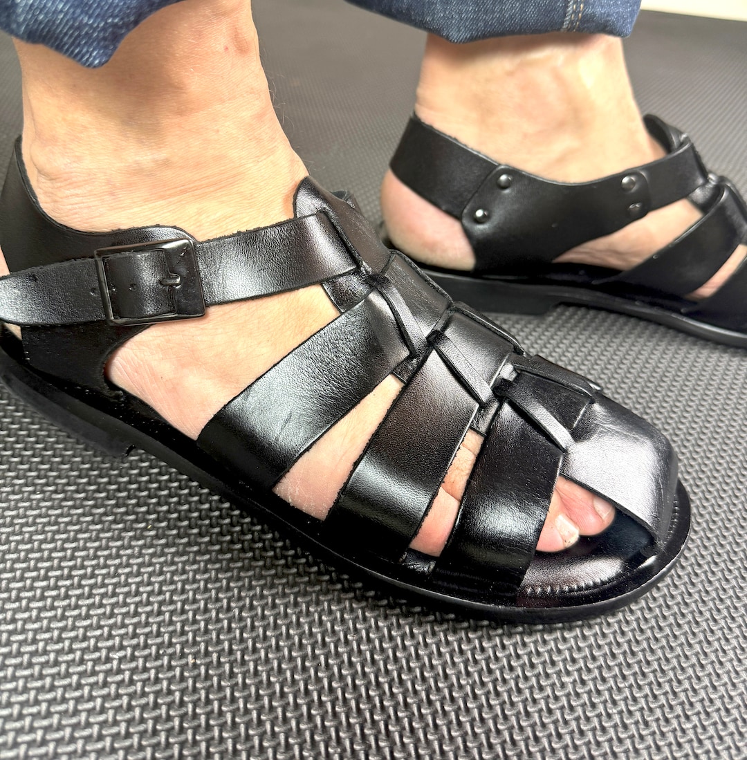 Italian Handmade Men's Leather Sandals/ Ivan Troy Mateo Black Leather ...