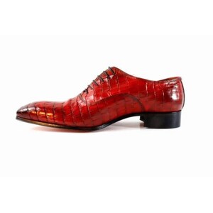 Italian Handmade Men's Leather Shoe / Victor Red Crocodile Printed ...
