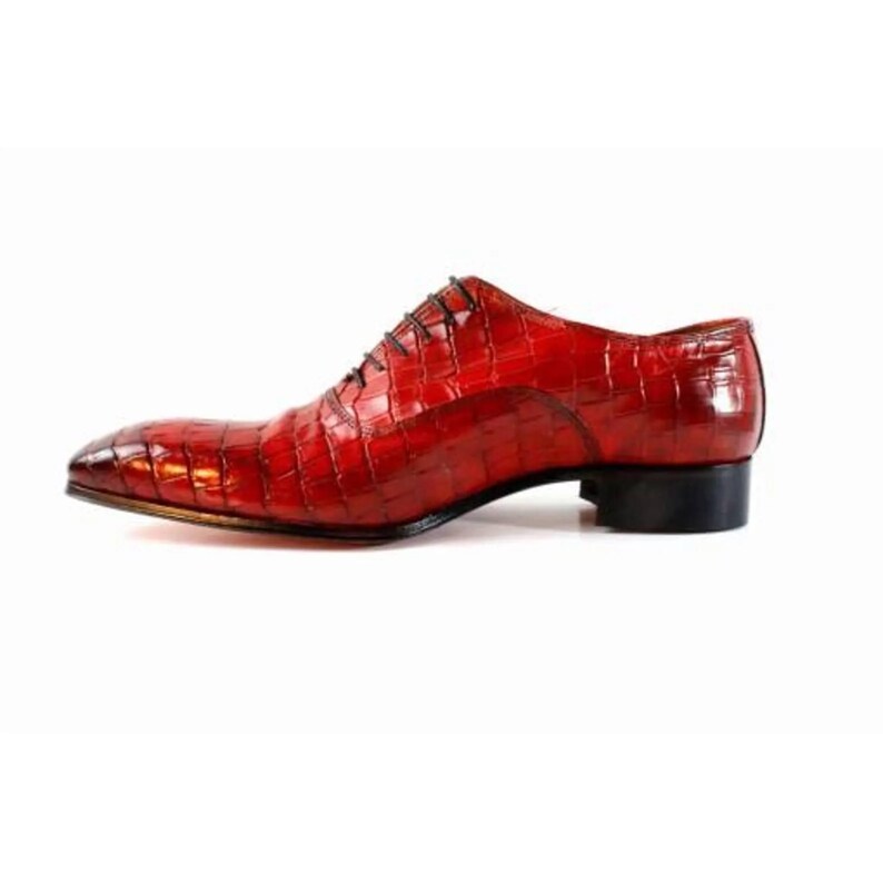 Italian Handmade Men's Leather Shoe / Victor Red Crocodile Printed ...