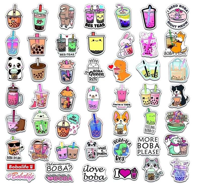 Bubble Tea Sticker Pack Boba Milk Tea Stickers Cute Animals - Etsy