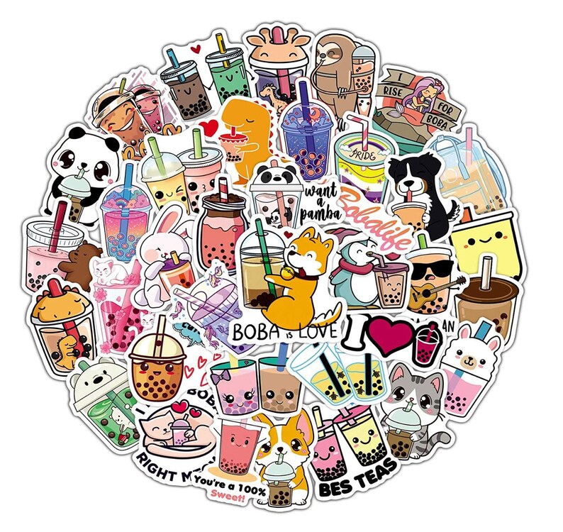 Bubble Tea Sticker Pack Boba Milk Tea Stickers Cute Animals - Etsy