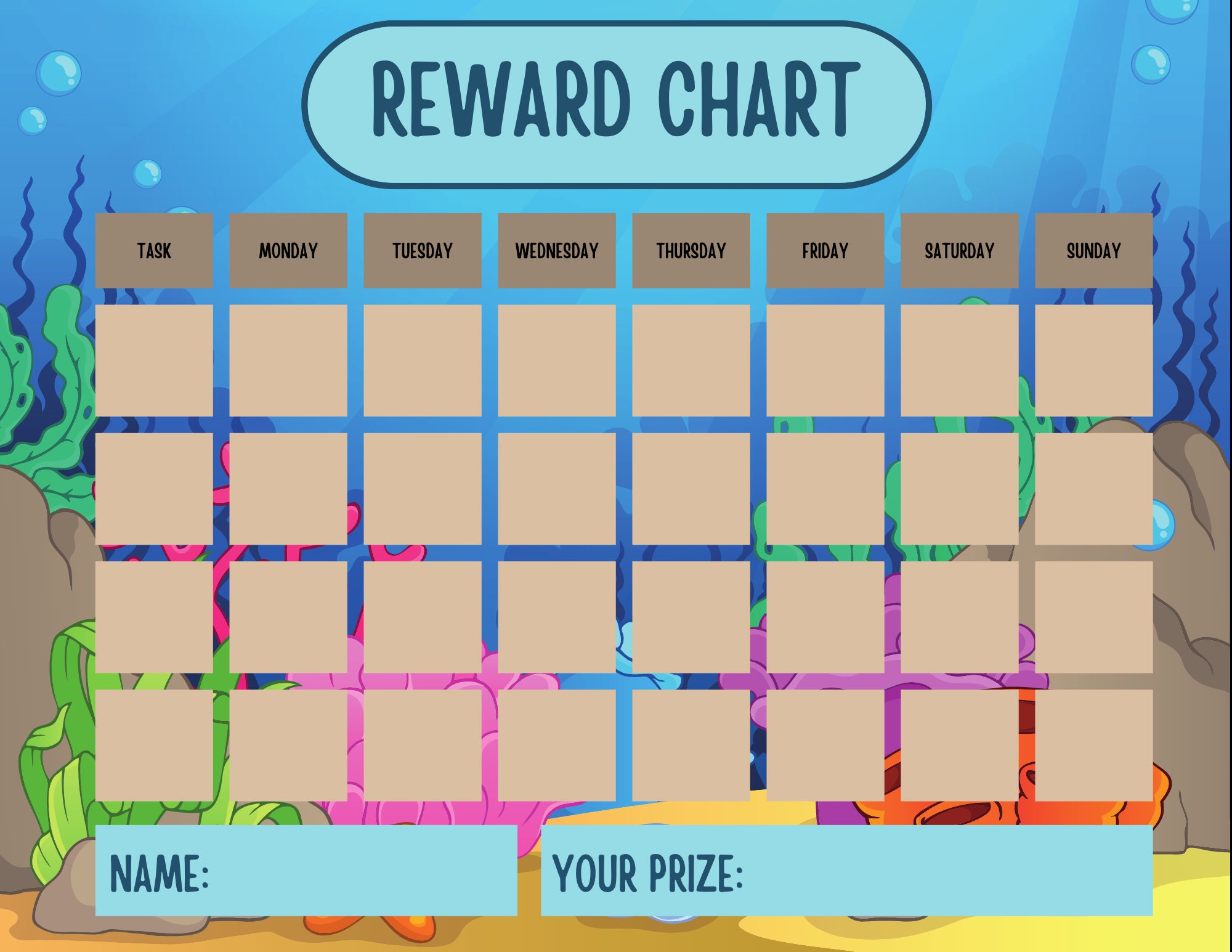 Kids Task Reward Chart, Chore Reward Chart, Task Tracking for Kids ...